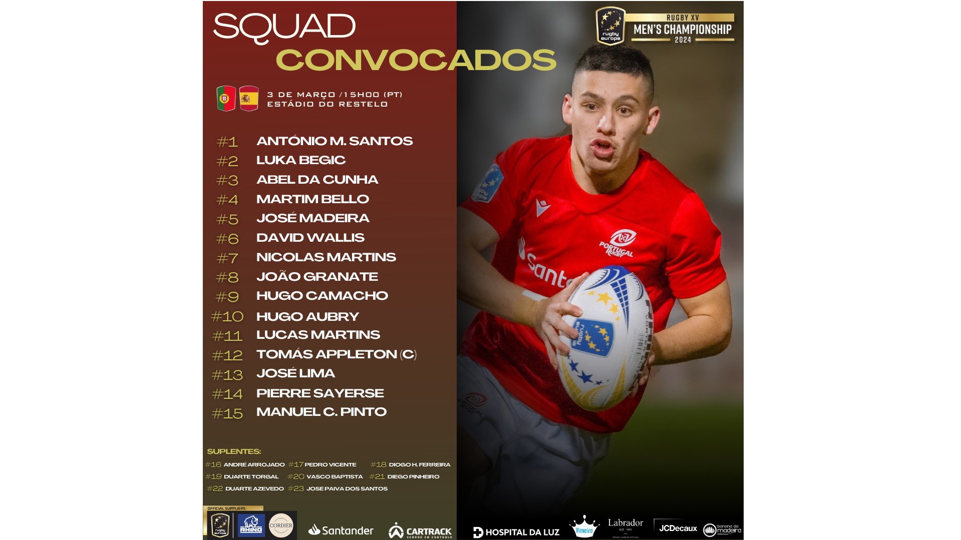 PORTUGAL RUGBY Convocados Portugal X Espanha PORTUGAL RUGBY Convocados Portugal X Espanha