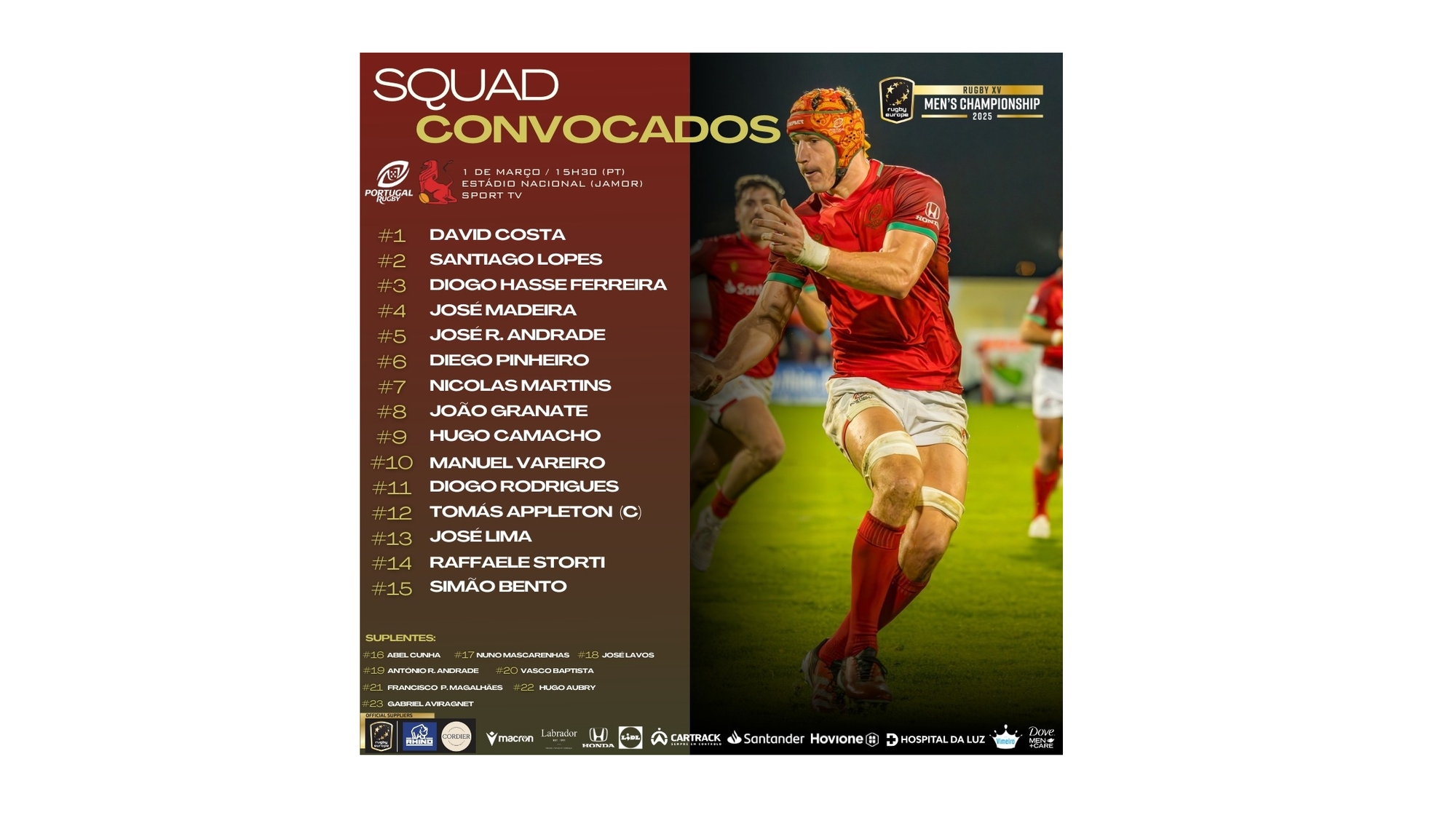 PORTUGAL RUGBY - CONVOCADOS: PORTUGAL X ESPANHA